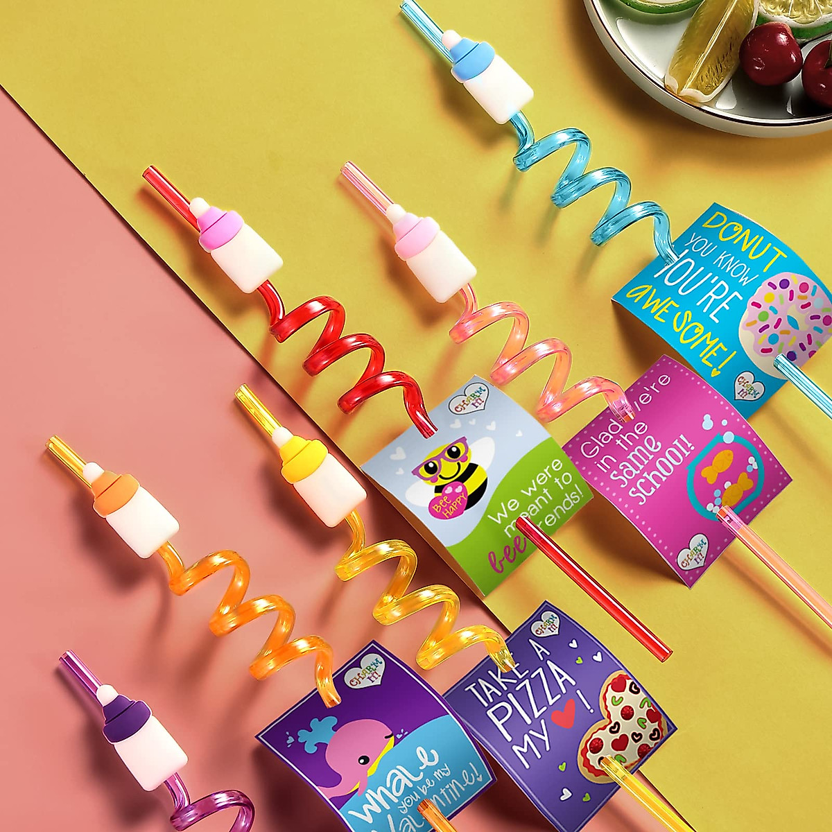 24 Reusable Baby Bottle Plastic Straws for Girls Boys Baby Shower Party Gift Favors with 2 Cleaning Brushes