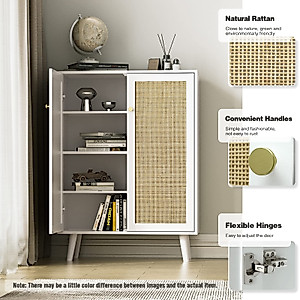 Anmytek Rattan Cabinet, 44" H Tall Sideboard Storage Cabinet with Crafted Rattan Front, Entryway Shoe Cabinet Wood 2 Door Accent Cabinet with Adjustable Shelves White, H0086