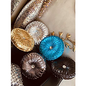 Tresshouse European Round Throw Pillows, Soft Spandex Fabric Pumpkin Pleated Handmade Metallic Accent Circle Insert Cushion Diamond to Enhance for Sofa Bedroom Livingroom Couch Cover Chair Gold