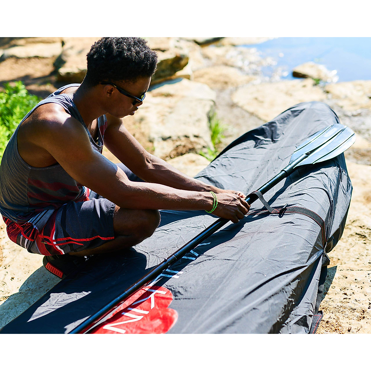 VULKIN Waterproof Kayak Cover, Tarp & Sun Skirt w/UV Protection for Fishing Kayak, Fishing Blind Port Hitch Bag. For Travel, Storage Dust Shield, Carrier w/Sling 9-10ft Black