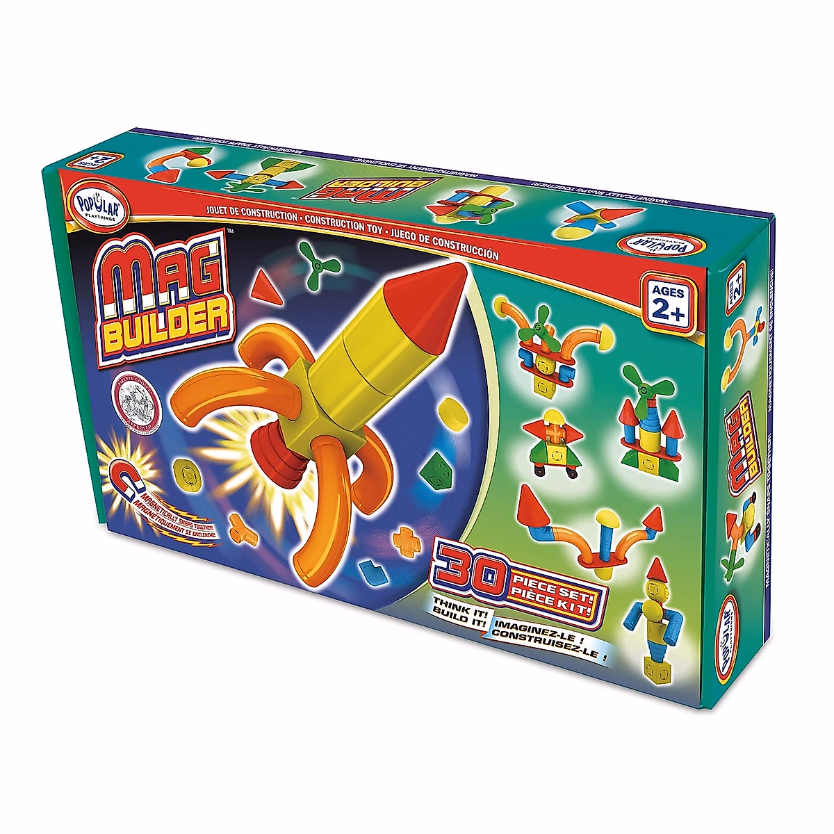 POPULAR PLAYTHINGS 18302 Mag Builder Magnetic Building Toy for Kids with 30 Colorful Pieces