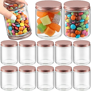 Tioncy 12 Pcs 8 oz 250 ml Thick Glass Jars with Metal Lids, Clear Candle Making Jars with Rose Gold Lids Empty Food Storage Containers Mason Canning Jar for Spice Powder Liquid Honey Cosmetic