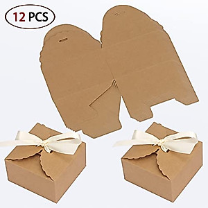 Skycase 12 pcs Gift Boxes, Small Gift Boxes with Ribbon Foldable Personalised Party Favour Boxes, Candy Boxes,Treats Boxes for Holidays, Weddings, Christmas, Birthdays(3.5 * 3.5 * 1.9"),Kraft