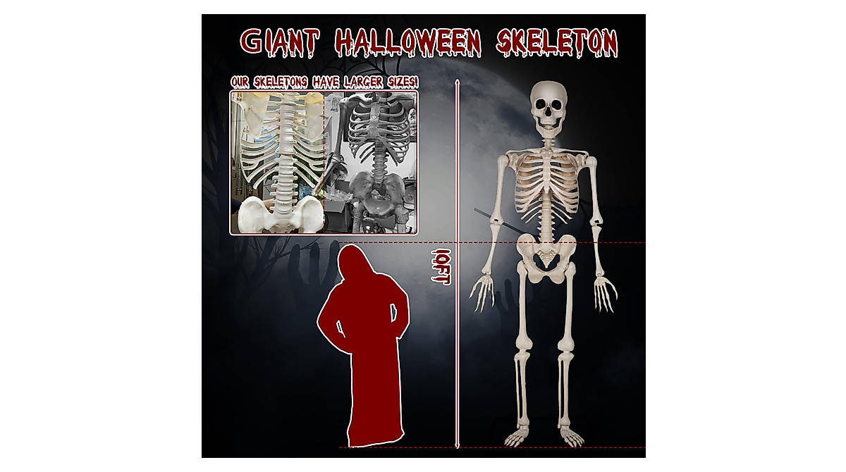 10 ft Halloween Skeleton with Light Up Eyes & Sounds