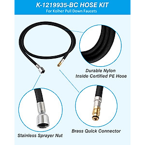 Hygie Rinse K-1219935-BC Hose Kit Compatible with Kohler Pull-down Faucet, Spray Hose Replacement for Pull Down Kitchen Faucets, Pullout Hose Kit Replace to Kitchen Faucet Hose K-1304674-BC, 68 Inches