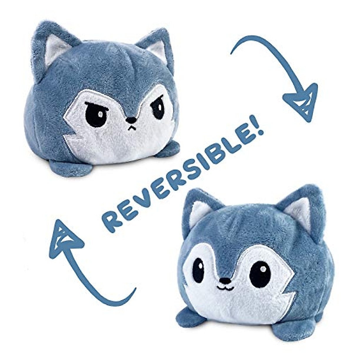 TeeTurtle - The Original Reversible Wolf Plushie - Gray - Cute Sensory Fidget Stuffed Animals That Show Your Mood