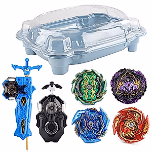 MEDMHSMA Bey Battling Top Battle Stadium Battle Set, 4 Battling Tops, 2 Latest Launchers, and 1 Flame Themed Arena, Great Gift for Kids Boys Age 6 and up,Blue