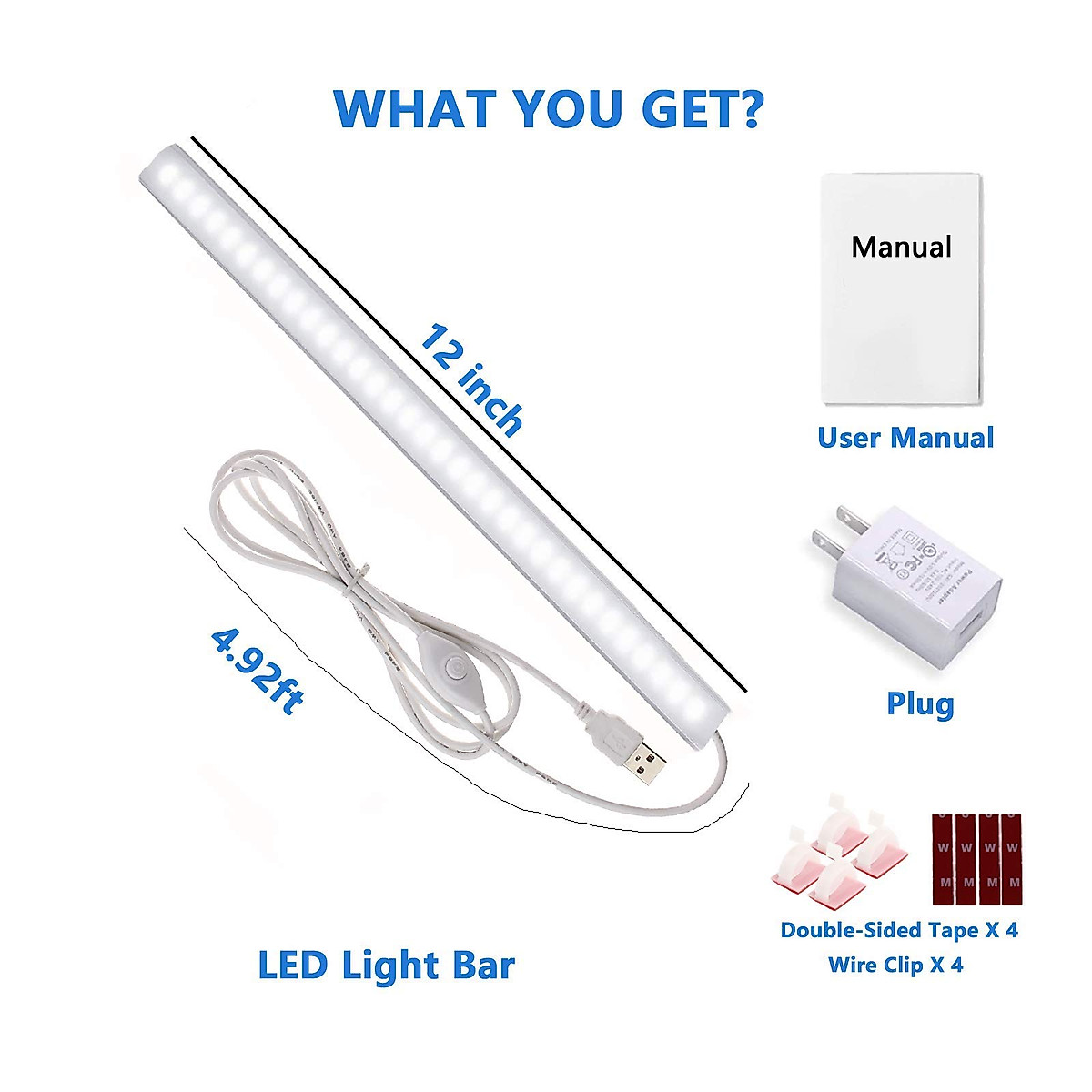 Under Cabinet Light, 12 Inch Plug in LED Closet Light with Memory Function, Cold White 6000K, Super Slim Dimmable Workbench Light, Under Counter Lights for Kitchen