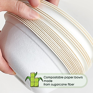 ECOLipak 16 oz Paper Bowls, [150-Pack] Compostable Paper Bowls Bulk, Heavy-duty Disposable Bowls for Hot And Cold Food