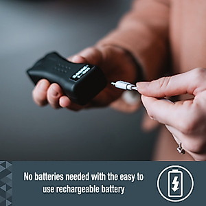 SABRE Stun Gun with Flashlight and Belt Holster, Emits 1.60 Powerful Pain Inducing Microcoulombs (µC) Charge, 120 Lumen LED Flashlight, Rubberized Grip, Compact Design, Rechargeable