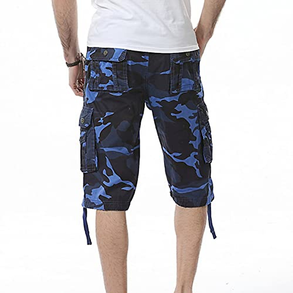 Men Relaxed Fit Camo Cargo Shorts Camouflage Multi Pockets Outdoor Short Pants Lightweight Loose Military Short (Blue,31)