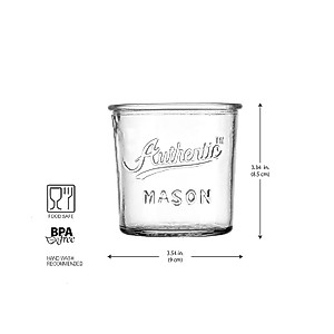 Glaver's Embossed Vintage Drinking Glasses Set of 4 Authentic Mason Vintage Glassware - 12 oz. Clear Glass Tumblers for Cocktails, Water, and Juice.