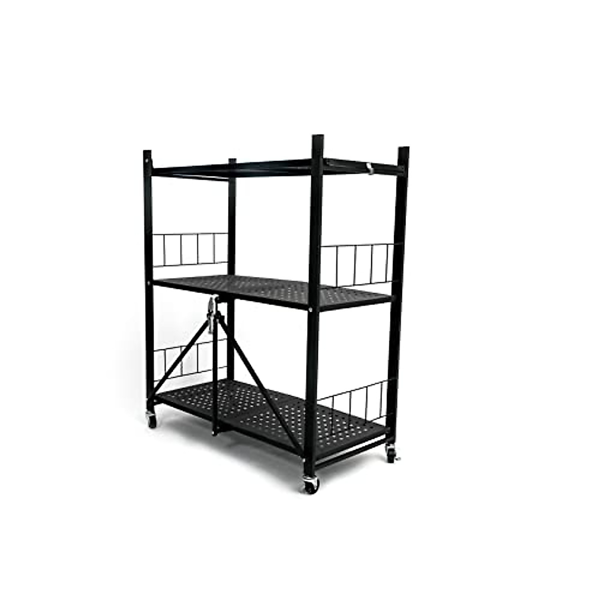 SPAXCEL 3-Tier Foldable Storage Shelves,No Assembly/No Tools Required,3 Tier Shelf,Metal Shelf Organizer,Black