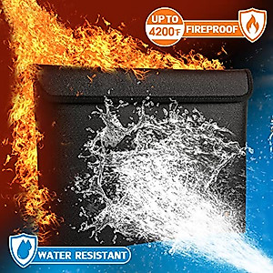 LOJGOAY Fireproof Bag for Documents - 4200°F with Heat Insulated, Fireproof Money Bag for Cash with Zipper, 8-Layer Functional Materials, Waterproof Document Pouch for Valuables, 13.9"x10.6"