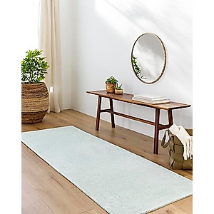 Mark&Day Washable Rugs, 7x9 Tobey Solid and Border Seafoam Area Rug, Green Carpet for Living Room, Bedroom or Kitchen (6'7" x 9', Machine Washable)