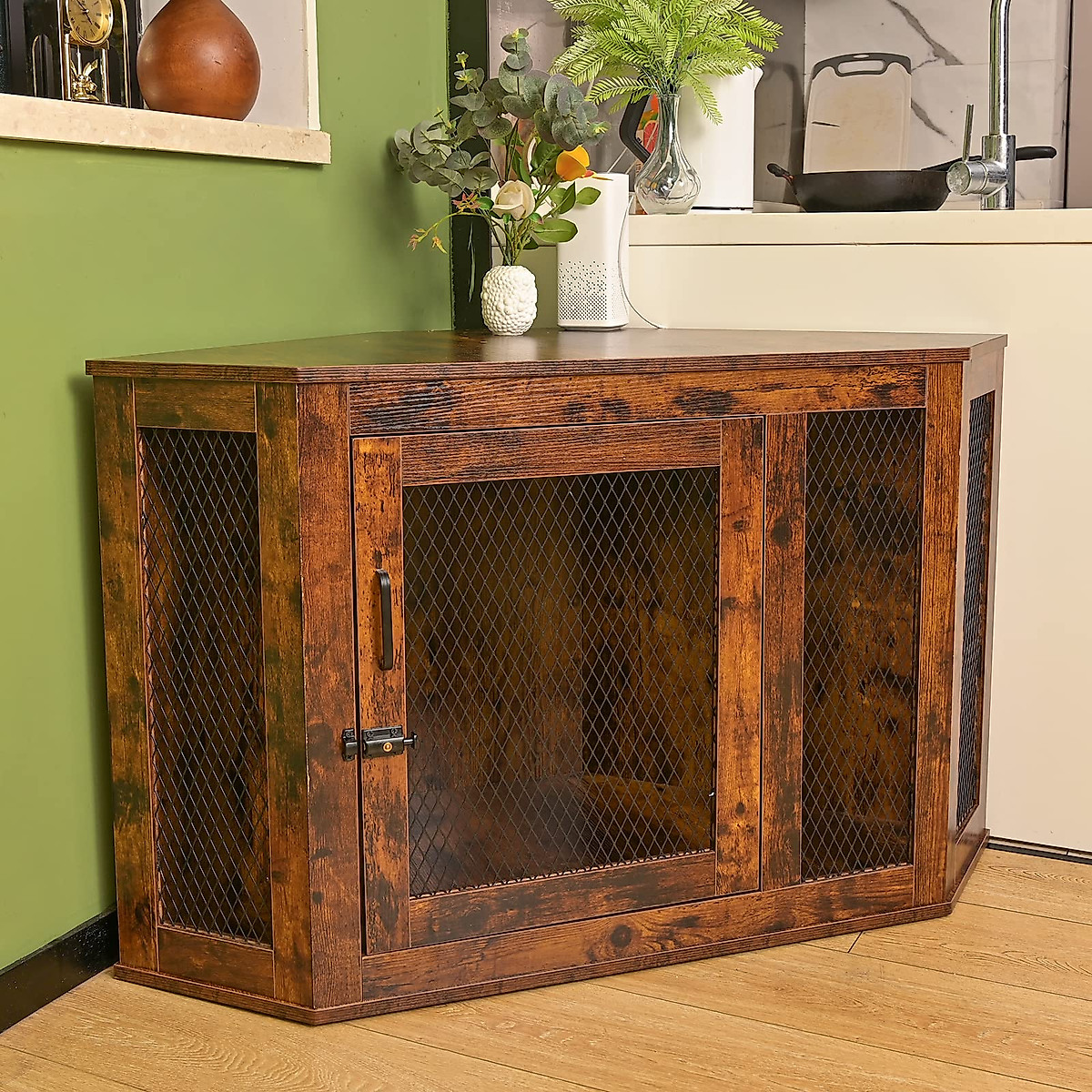Saicheng Dog Crate Furniture, Corner Dog Crate, Wooden Dog Kennel Indoor, End Table, Dog Furniture for Small Medium Dogs