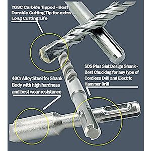 SDS Plus Hammer Drill Bit 3/16 in. x 8 in. Masonry Concrete Rock Drill-3Pcs