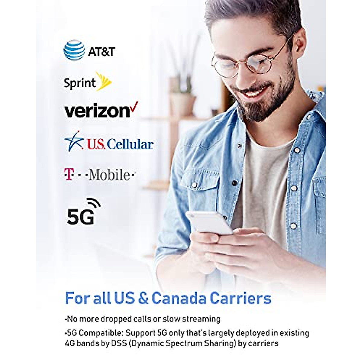 HiBoost Cell Phone Signal Booster for All Carriers| Up to 2000 Sq Ft| High Power Outdoor Receiving Antenna and Indoor Transmitting Antenna|for 5G/4G/3G LTE|App Service + Install| FCC Approved