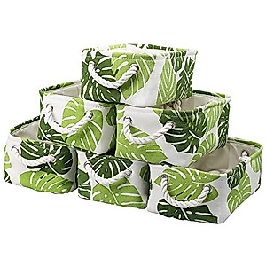 Thamtu Small Storage Baskets [6 Pack] Fabric Storage Bins Baskets for Gifts Empty Fabric Baskets for Storage Clothes Decorative Storage Baskets with Rope Handles (Green Leaf)