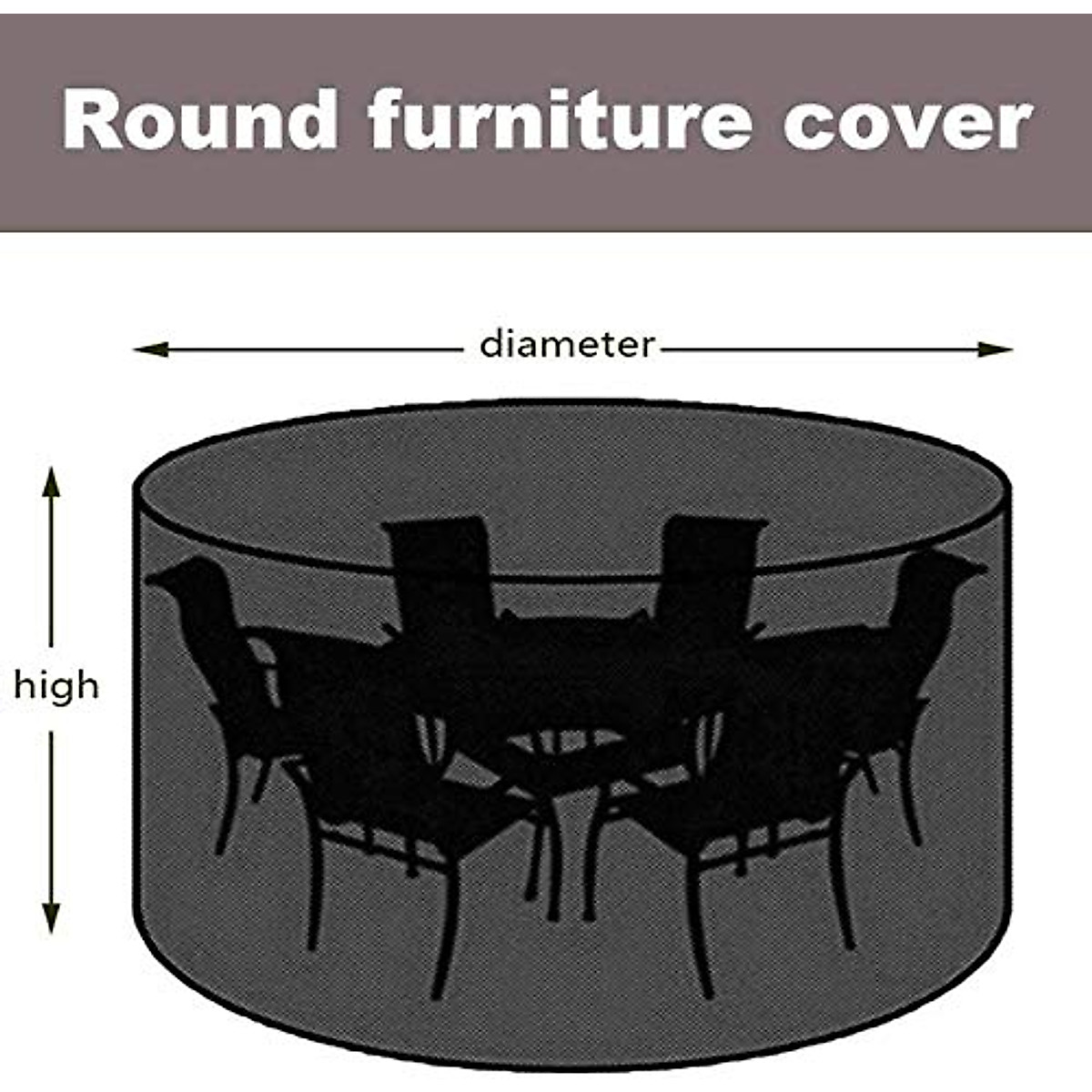 91" DIAx43 H Round Garden Furniture Covers Waterproof, Outdoor Patio Furniture Covers, Heavy Duty Patio Table Covers, 420D Oxford Cloth Anti-UV