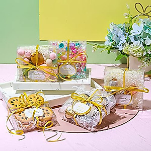 35 Pcs Clear Favor Boxes 4 x 4 x 1.2 Inch Transparent Rectangle PVC Plastic Boxes 40 Pcs Thank You Label Stickers and 1 Roll Gold Ribbon for Wedding Candy Chocolate Birthday Halloween Christmas Gift