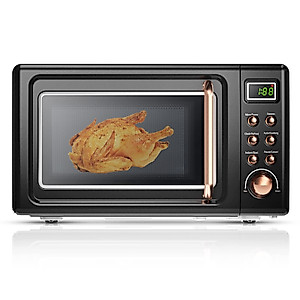 MAT EXPERT 0.7 Cu.ft Compact Microwave Oven, Digital Timing & Child Lock, Small Microwave w/Glass Turntable & 6 Preset Buttons, Delayed Start Function, 700W Mini Microwave w/5 Micro Power (Golden)