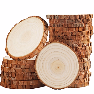 SENMUT Wood Slices 20 Pcs 3.5-4.0 inch Unfinished Wood Rounds Christmas Wood Ornaments for Crafts Wood Kit Wooden Circles Without Hole Wood Coasters Natural Wooden Slices Craft Supplies for Painting