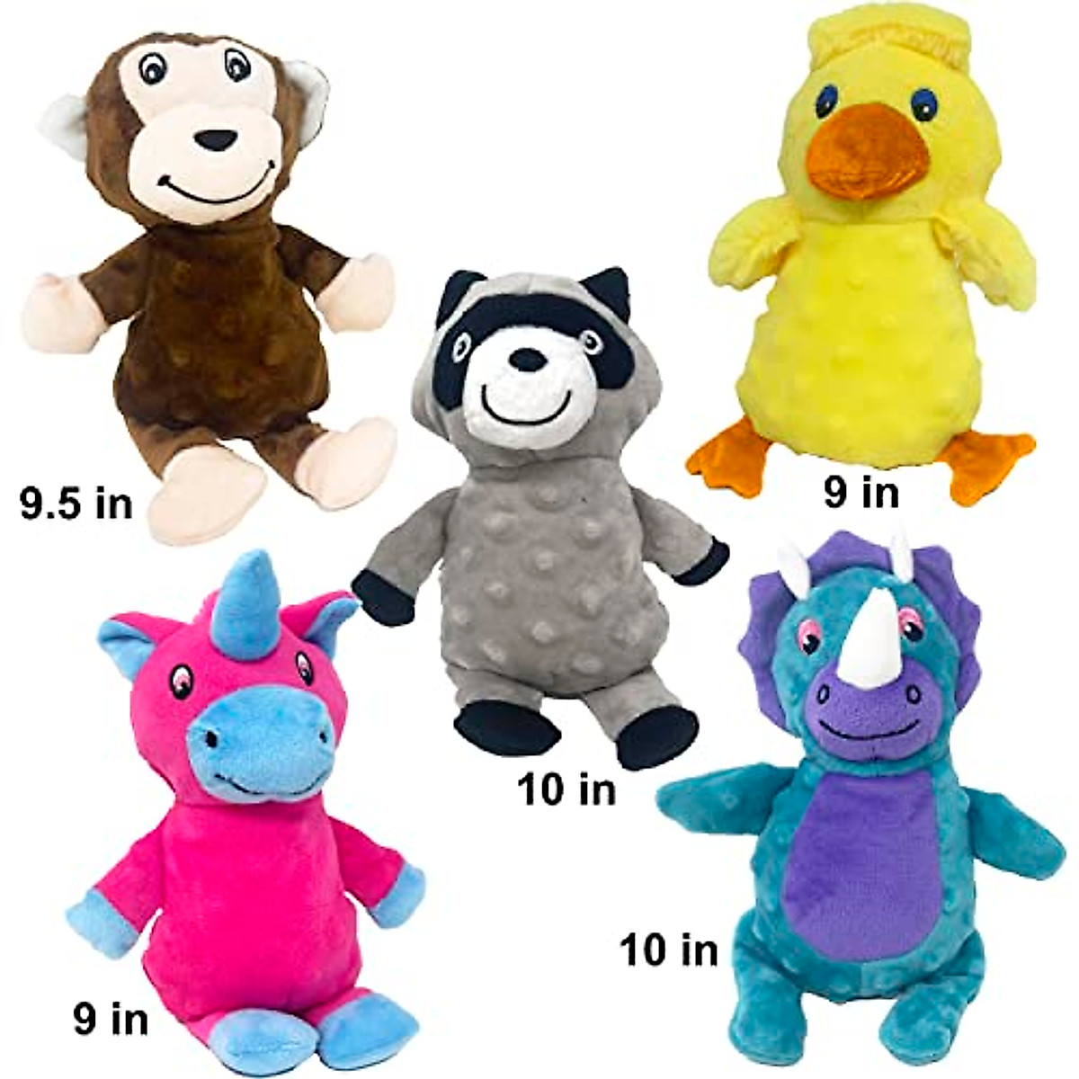 Jalousie 5 Pack Tough Plush Animal Dog Toys Assortment Value Bundle Dog Squeaky Toys Assortment Puppy Pet Mutt Dog Toy Dog Squeak Toy for Medium Large Dogs (5 Pack Dots)