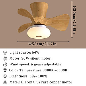 SEYFI Kids Bedroom Ceiling Fan with Light Reversible with Remote Control 6 Speeds Led Dimmable Fan Ceiling Light 64W with Timer Modern T Ceiling Fan Light
