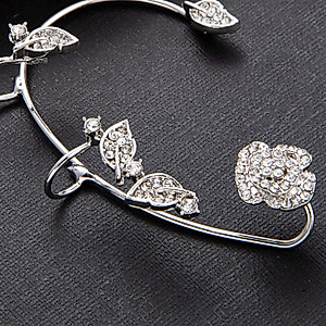 LOREMOW 2 Pair Butterfly Clip on Earrings Ear Flower Clip Earrings for Women Dangle Non Pierced Earring Cuff Wrap Earrings Set Silver 17