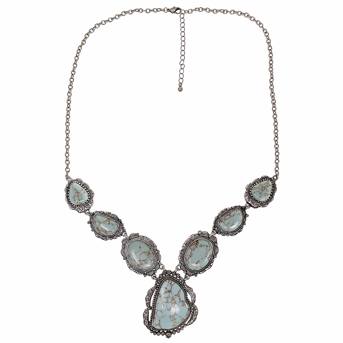 Elosee Turquoise Stone Western Style Bib Statement Pendant Long Necklace 27 Inch (Turquoise)