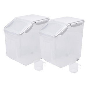 HANAMYA 15 Liter / 30 lbs Rice Storage Container with Measuring Cup, BPA free, For Rice | Grain | Pet Food | Flour, 2 counts, Clear