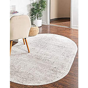 Unique Loom Oxford Collection Area Rug - Magdelan (8' x 10' Oval, Cream/Ivory)