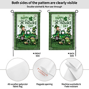 Happy St. Patrick's Day Buffalo Plaid Lucky Gnomes In Truck Green Garden Flag 28"x40" Double Sided Vertical Shamrock Clover Garden Flags For Outdoor Home Patio St Patricks Yard Flag Leprechaun Decor