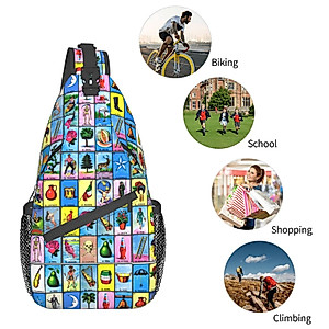 GregTins Colorful Mexican Loteria Cards Cross Chest Bag Diagonally Men Women Crossbody Shoulder Bag Casual Fashion Travel Bag Sling Backpack