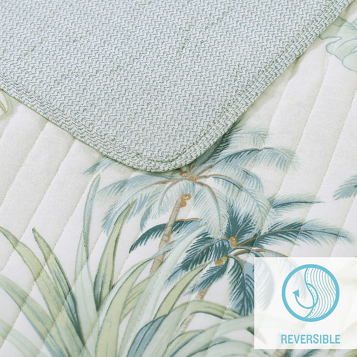 Tommy Bahama - King Quilt, Cotton Reversible Bedding, Pre-Washed for Added Softness (Serenity Palm Blue, King)