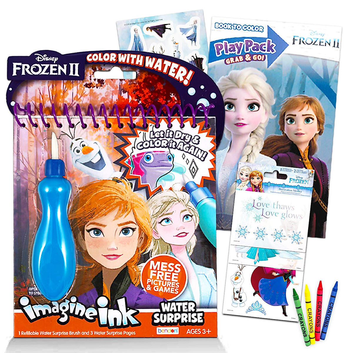 Disney Frozen Paint with Water Super Set for Girls Kids Bundle ~ Deluxe Mess-Free Book with Water Surprise Brush with Mini Coloring Book and Stickers (Disney Frozen Party Supplies)