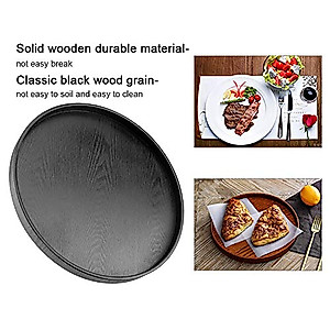Solid Wood Serving Tray, Round Shape Tea Coffee Snack Food Meals Serving Tray Plate Party Bar Server Breakfast Tray (Black)