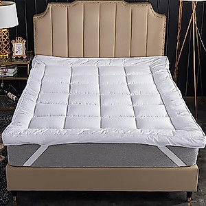 Extra Thick Mattress Topper Twin Size 3 Inches Highly Breathable Cooling Mattress Pad Cover. 100% Cotton Pillow Top Quilted Mattress Protect Bed Mattress Topper.Soft Down Alternative Fill (39x75 '')