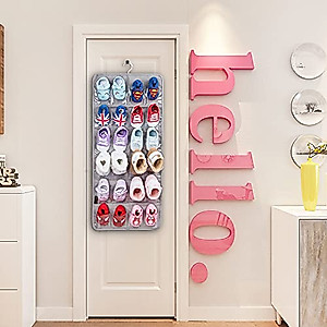 PACMAXI Over The Door Shoes Organizer for 12 Pairs of Baby Shoes Boys Girl, Hanging Baby Shoe Organizer with Hanger(Polyester Material-Grey)