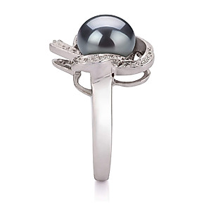 Fiona Black 9-10mm AA Quality Freshwater 925 Sterling Silver Cultured Pearl Ring For Women - Size-7