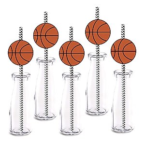Basketball Party Straw Decor, 24-Pack Basketball Sports Boy Girl Baby Shower Or Birthday Party Decorations, Paper Decorative Straws