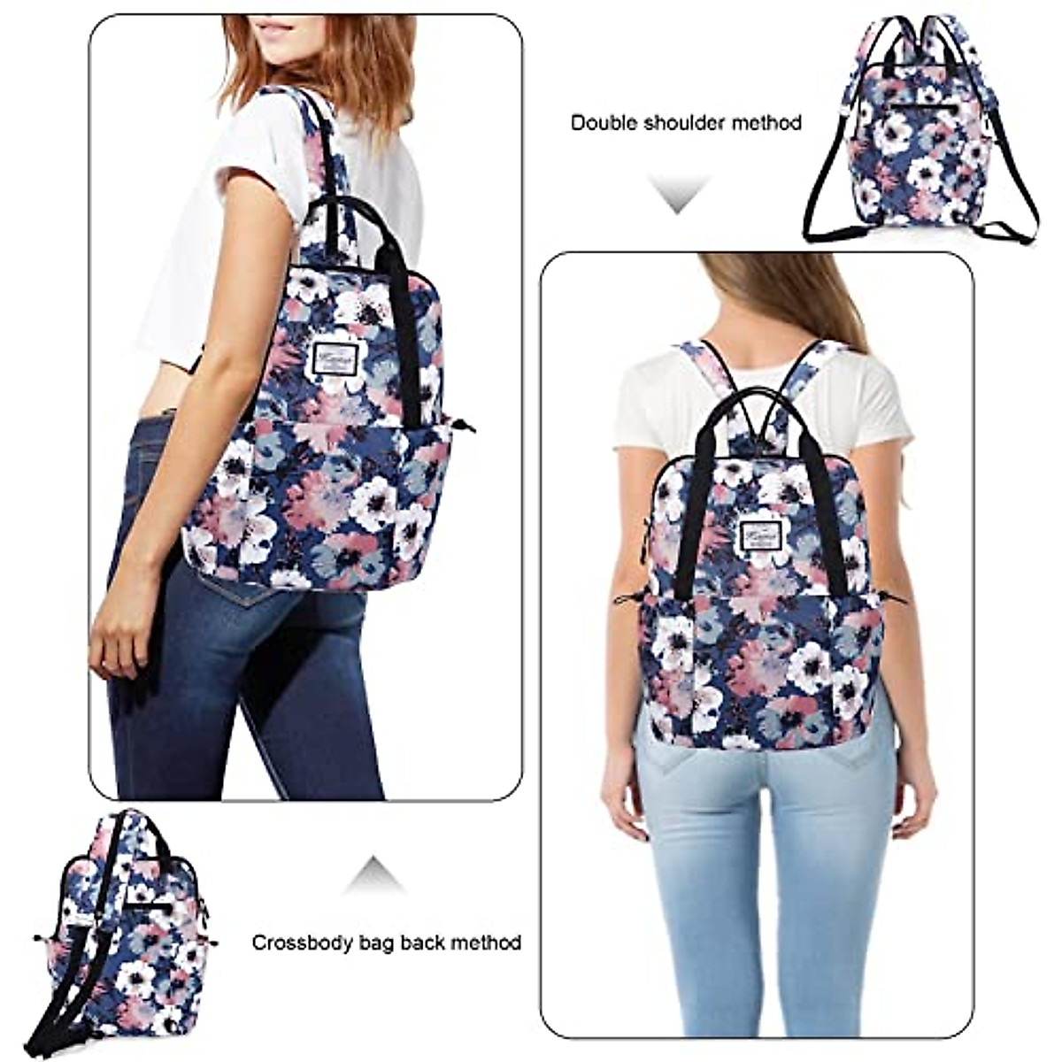 KAMO Women Fashion Backpack Purse Multi Pockets Original Print Daypack Casual Sling Bag for Women Girls