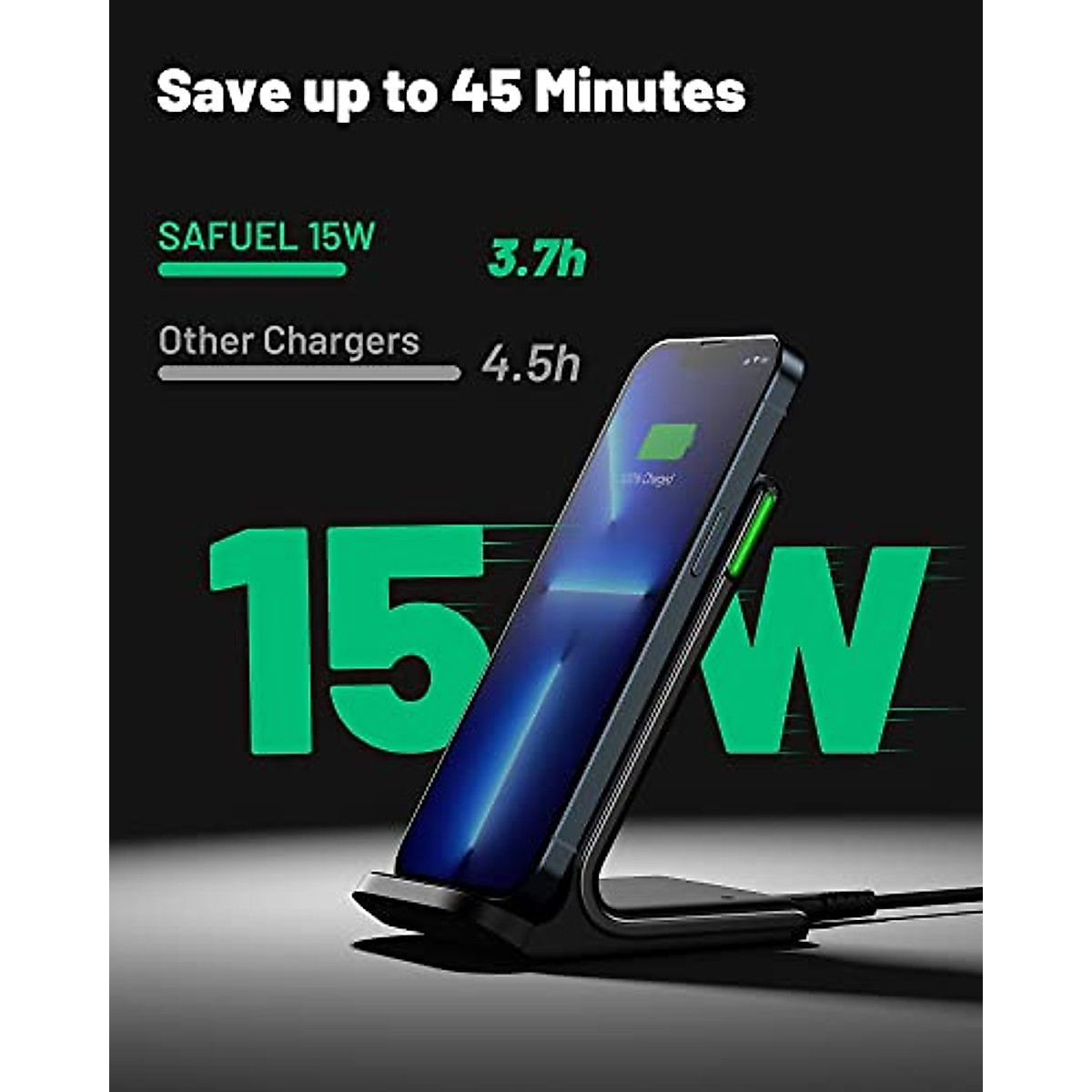 Wireless Charger, 15W Fast Wireless Charging Station, SAFUEL Wireless Charging Stand with Sleep-Friendly Light for iPhone 14 13 12 Pro XR XS 8 Plus Samsung Galaxy S22 S21 S20 Note 10 Ultra Google