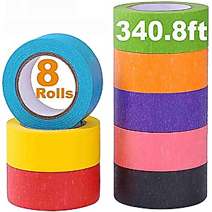 Colored Masking Tape, Rainbow Colors Painters Tape Colorful Craft Art Paper Tape for Kids Labeling Arts Crafts DIY Decorative Coding Decoration Teaching Supplies, 8 Rolls, 1 Inch Wide x 14.2Yards Long