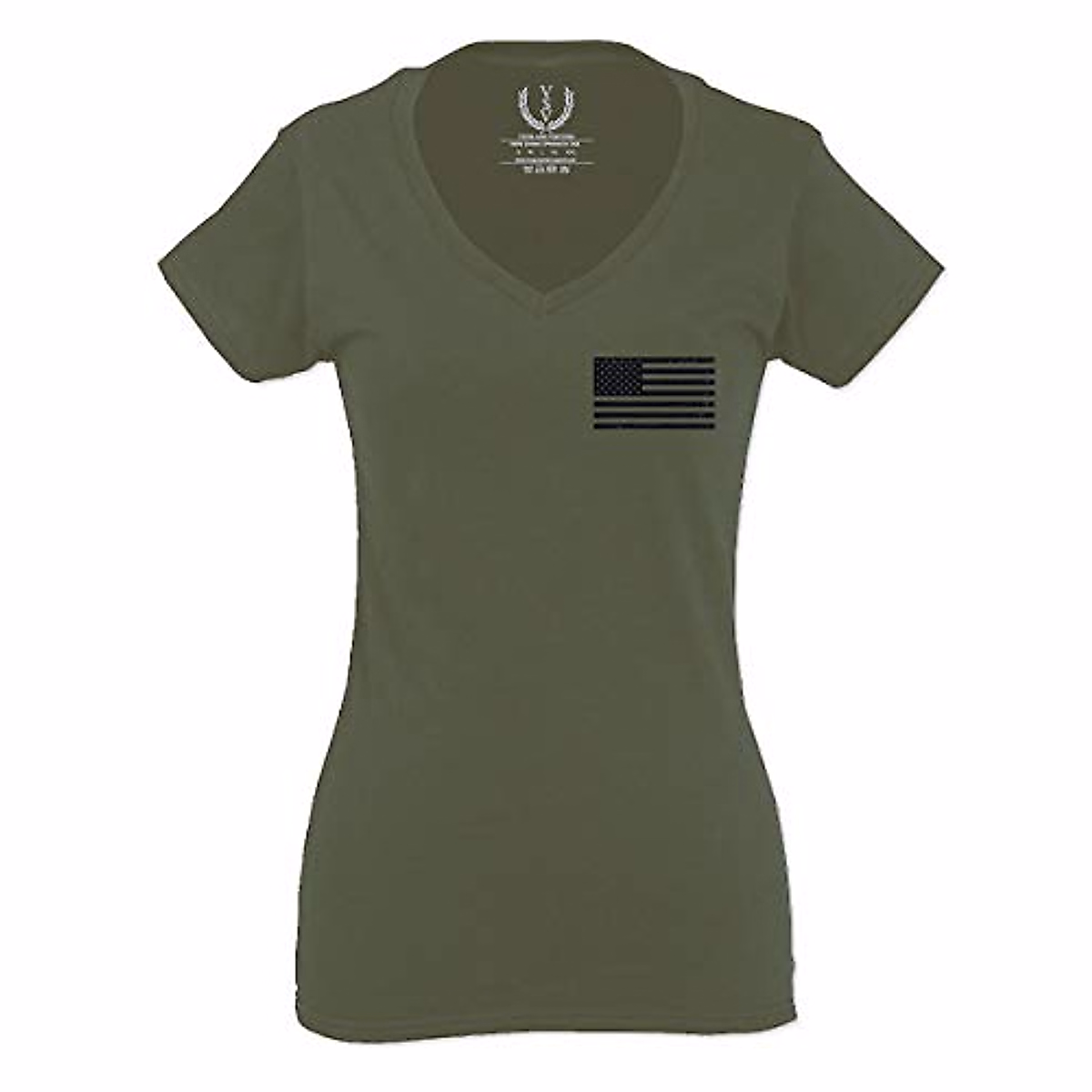 Vintage American Flag United States of America Military Army Marine us Navy USA for Women V Neck Fitted T Shirt (Olive Large)