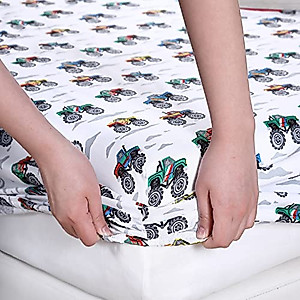 Poppy & Fritz Kids, Queen Sheet Set, Stain Resistant Kids Bedding, Soft & Cozy Toddler Bedding Set (Trucks Grey, Queen)