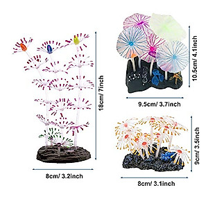 Cayway 6 Pack Aquarium Fish Tank Ornament Glowing Simulation Coral Plant Ornaments Glowing Silicone Aquarium Ornaments Mushroom Lotus for Fish Tank, Aquarium Landscape