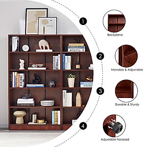 Farini Cherry Bookshelf 5 Shelf Office Bookcase 60 Inches Tall Modern Wood Bookshelf for Living Room Office