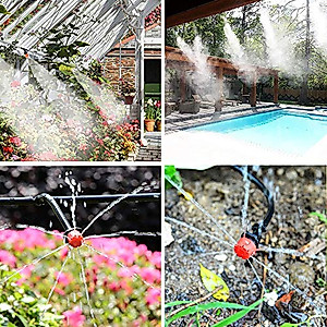 MSDADA Garden 50Ft Automatic Micro Irrigation System, 1/4" Blank Distribution Plant Watering Irrigation Kit Accessories Include Atomizing Nozzle Mister Dripper for Garden Greenhouse, Flower Bed,Patio
